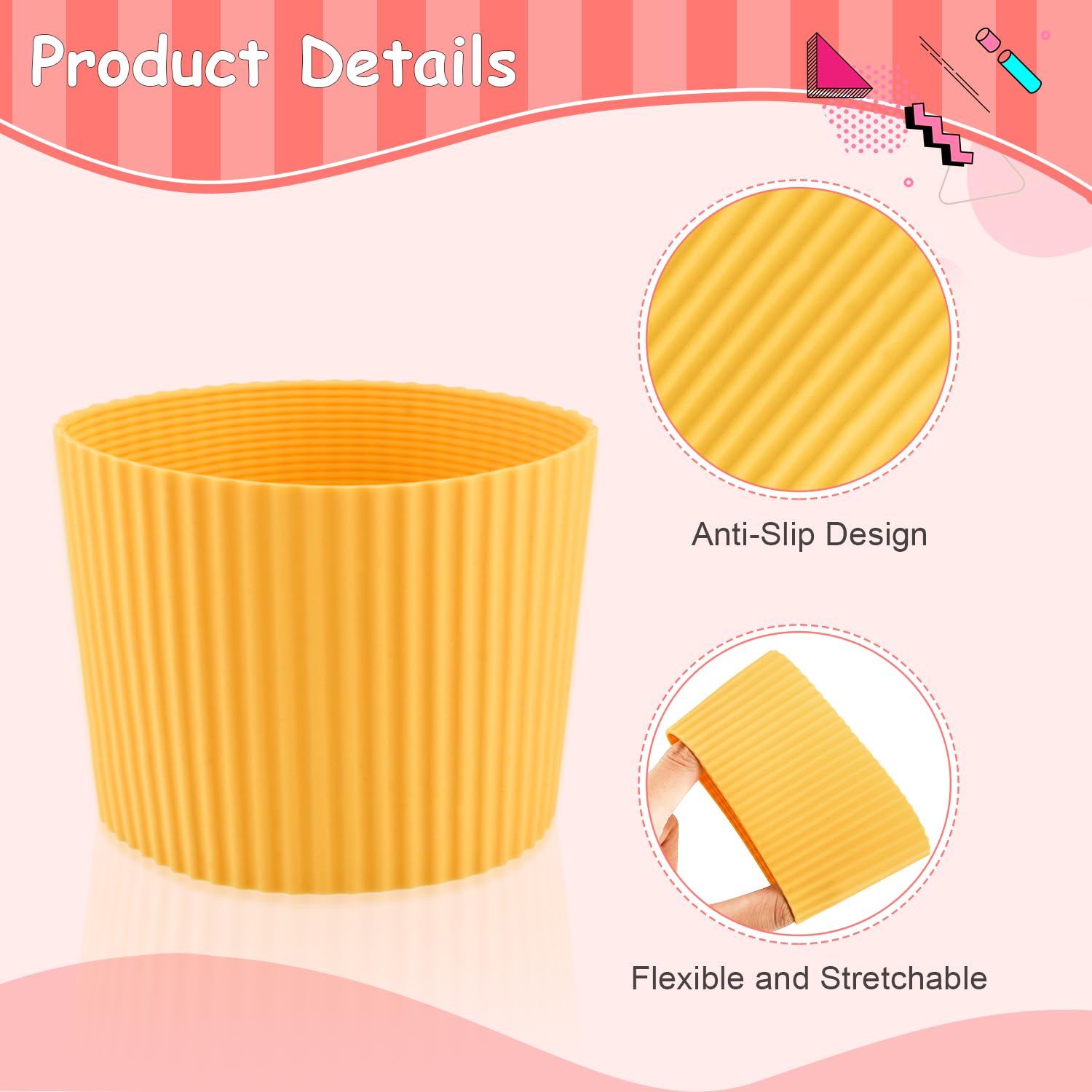 6 Pack Silicone Cup Sleeve Heat Resistant Coffee Cup Protective Sleeve Nonslip Glass Bottle Mug Protector Cover for Home Travel - Multicolor