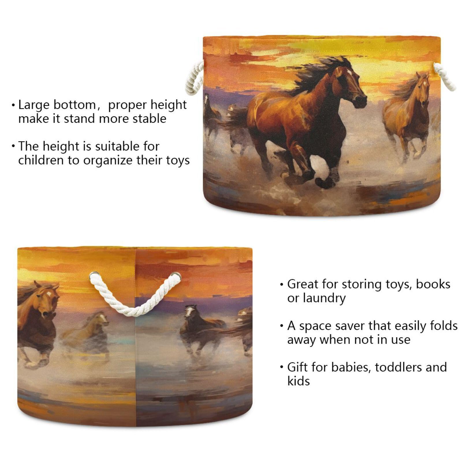 xigua Large Storage Basket Cotton Rope Basket Horse Farm Fence Pattern Baby Laundry Basket for Blankets Toys Storage Basket Laundry Hamper