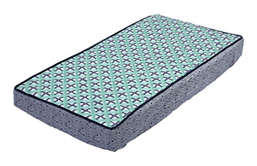 Bacati Noah Tribal Quilted Top Cotton Percale with Polyester Batting Diaper Changing Pad Cover, Mint/Navy Dot/Cross (TRDCMNACPC)
