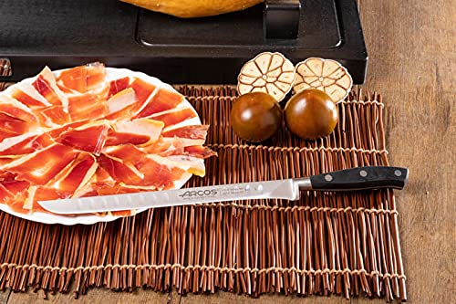 ARCOS Carving Knife 10 Inch Stainless Steel. Ham Slicer Knife for Cutting Ham and Meat. Ergonomic Polyoxymethylene Handle and 250mm Blade. Series Riviera. Color Black