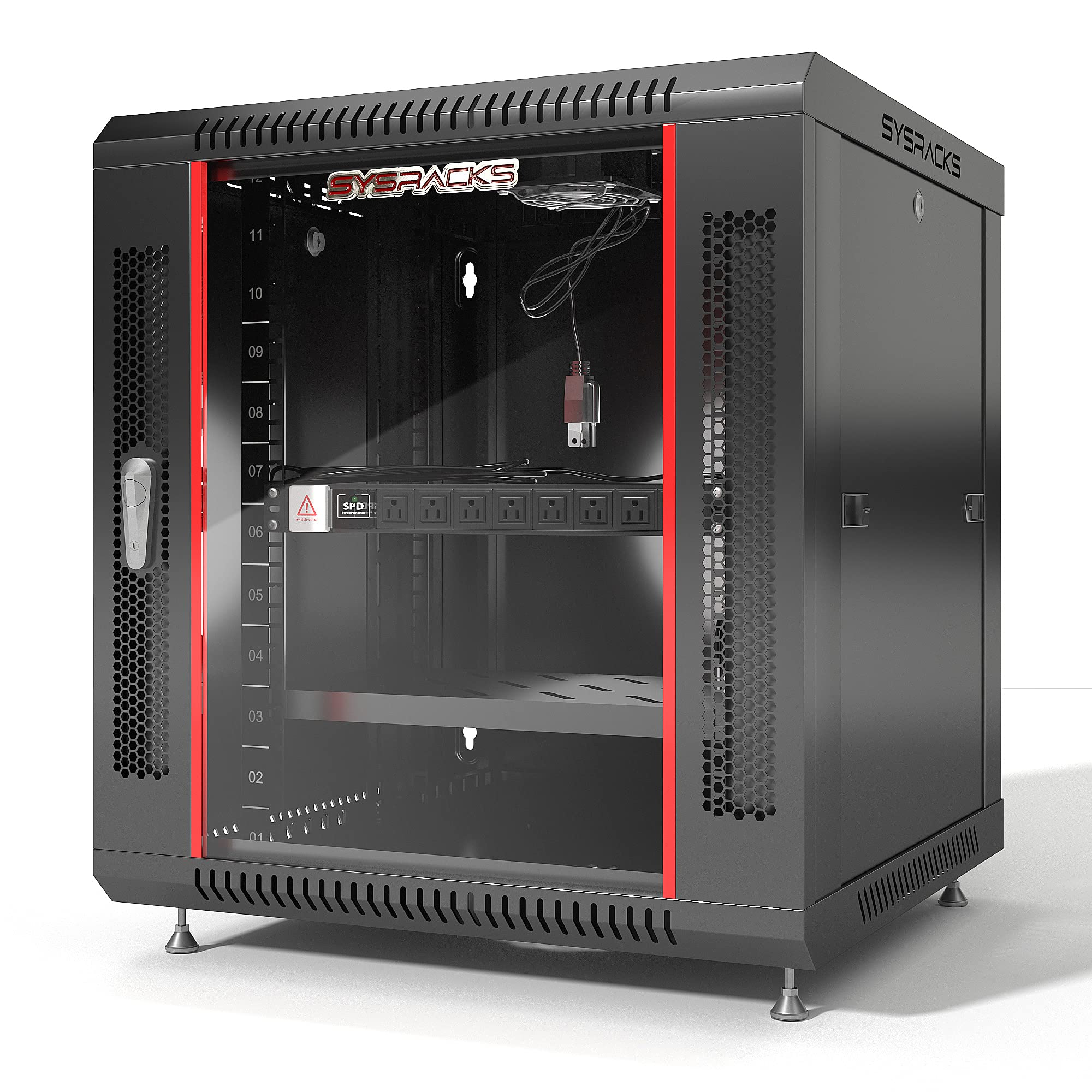 Sysracks - 12U - Server Rack - Wall Mount Rack - Locking Cabinet for Network - Electronics - Security - Audio - Video - AV Equipment - Data Rack - Legs/Power Strip/Shelf/Fan - 18-Inch Deep