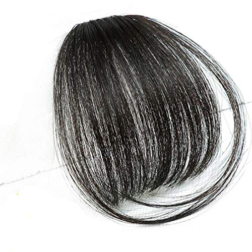 Clip in Bangs 100% Real Human Hair Bangs Dark Brown Bangs Hair Clip with Temple Clip on Bangs Hair Extensions for Women (Natural Black, Wispy Bangs)