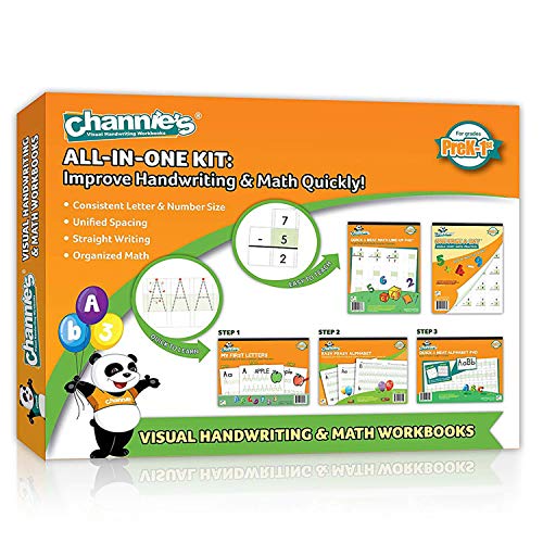 Channie’s All-In-One Visual Handwriting & Math Workbook Set for Pre-Kindergarten - 1st Grade Elementary School Students (5 Pack)
