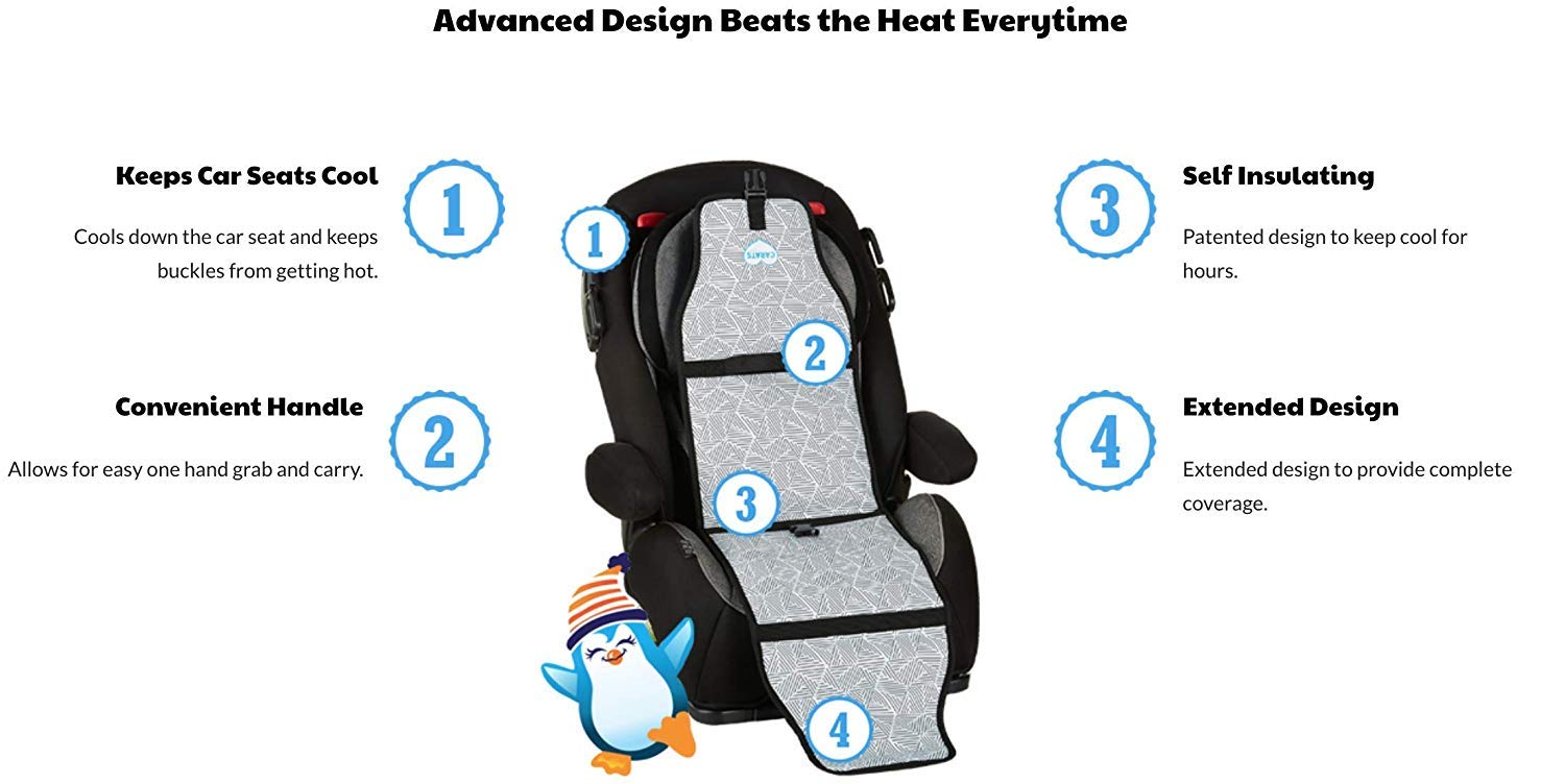 Carats Car Seat Cooler for Baby with COOLTECH - Baby Car Seat Cooling Pad (Penguin Rainbow)
