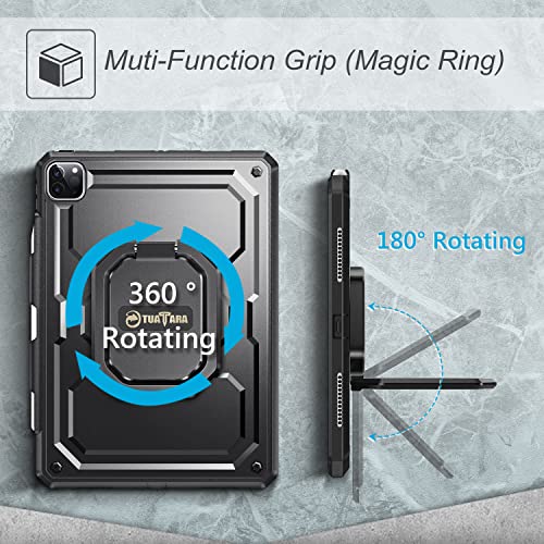 Fintie Case for iPad Pro 11 4th / 3rd Generation 2022/2021, iPad Pro 11 2nd/1st - [Tuatara Magic Ring] 360 Degree Rotating Shockproof Rugged Cover w/Screen Protector, Pencil Holder, Black