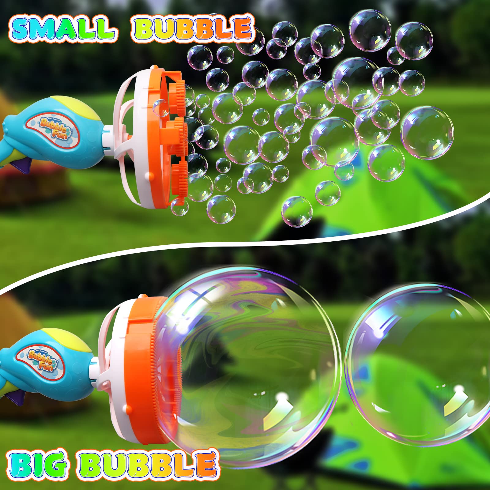 2 in 1 Bubble Gun Bubble Machine for Toddlers Kids, 2 Modes Large and Rich Small Bubbles for Kids 3-5 with Bubble Solution, Bubble Wand for Kids Outdoor Toys Birthday Gifts for 3 4 5 6 7 8 Years Old