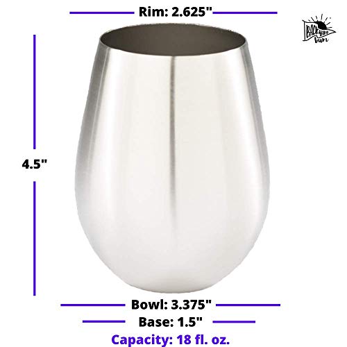 Backyard Bum Premium Solid Stainless Steel Wine Glasses | Set of 4 Large 18 Ounce | Stemless Wine Glasses| Perfect for Entertaining Outdoors