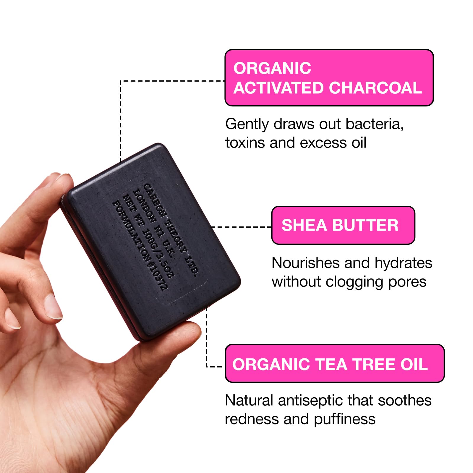 Carbon Theory | Charcoal & Tea Tree Oil Facial Cleansing Bar in Resealable Travel Pack | 100g