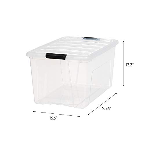 IRIS USA 72 Qt. Plastic Storage Container Bin with Secure Lid and Latching Buckles, 4 pack - Clear, Durable Stackable Nestable Organizing Tote Tub Box Sports General Organization Garage Large