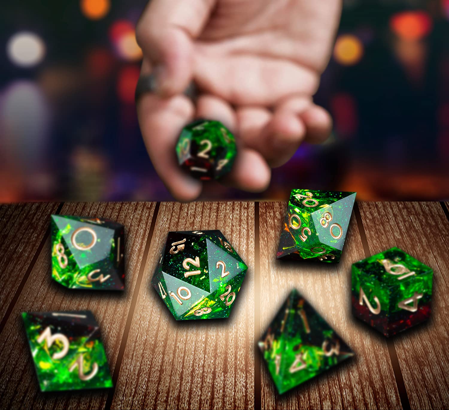 ATNPNTR DND Dice, DND Dice Set, RPG Dice, Polyhedral Dice Set, Dungeons and Dragons Dice, Role Playing Game Dice, Sharp Edge Dice with Beautiful Inclusions Galaxy Olive…