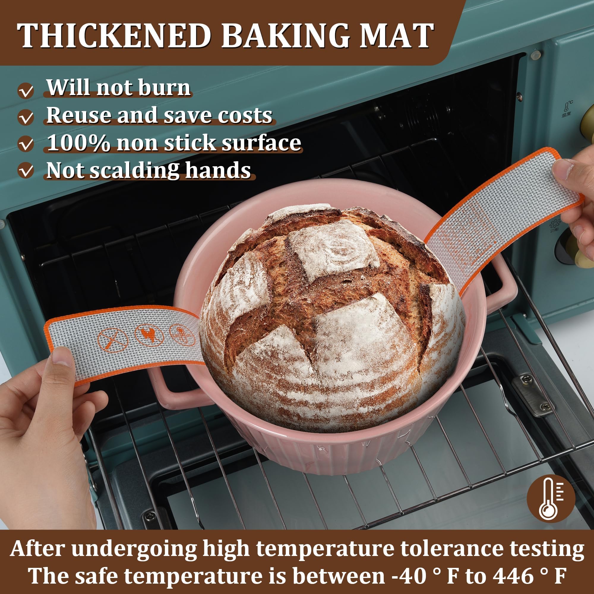 2 Pcs Silicone Bread Sling for Dutch Oven , Non-stick & Easy to Clean Reusable Silicone Baking Mat With Long Handles,Heat Resistant sourdough silicone bread sling,Easy To Transfer Sourdough Bread
