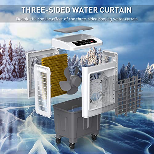 ALPACA Portable Evaporative Air Cooler 3 in 1 Swamp Cooler with Remote Control, 5.3 Gal Water Tank, 3 Speed Cooling Fan, 4 Ice Packs, Portable Air Conditioner Auto Oscillation for Room, Home & Office