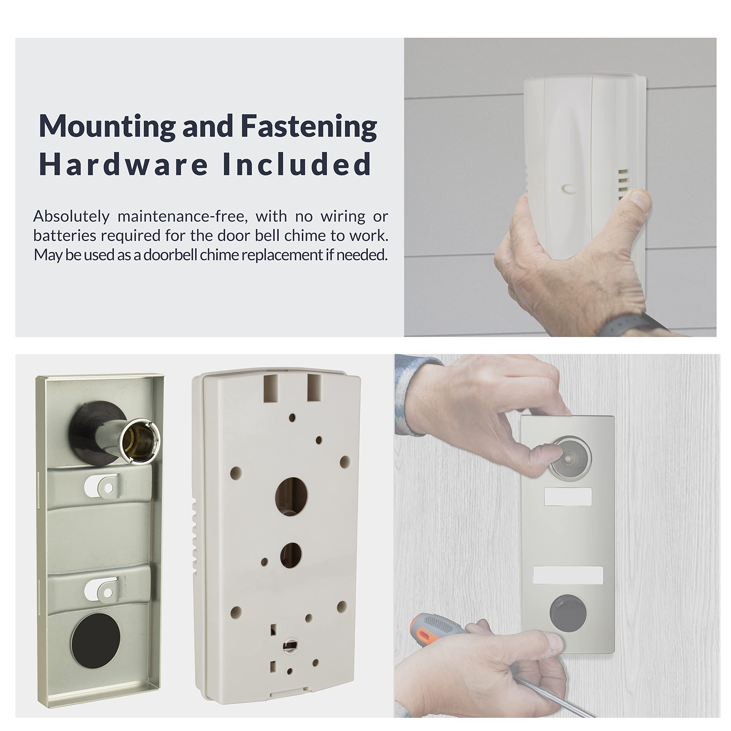2-Note Mechanical Door Bell Chime and Door Button with Viewer, Silver