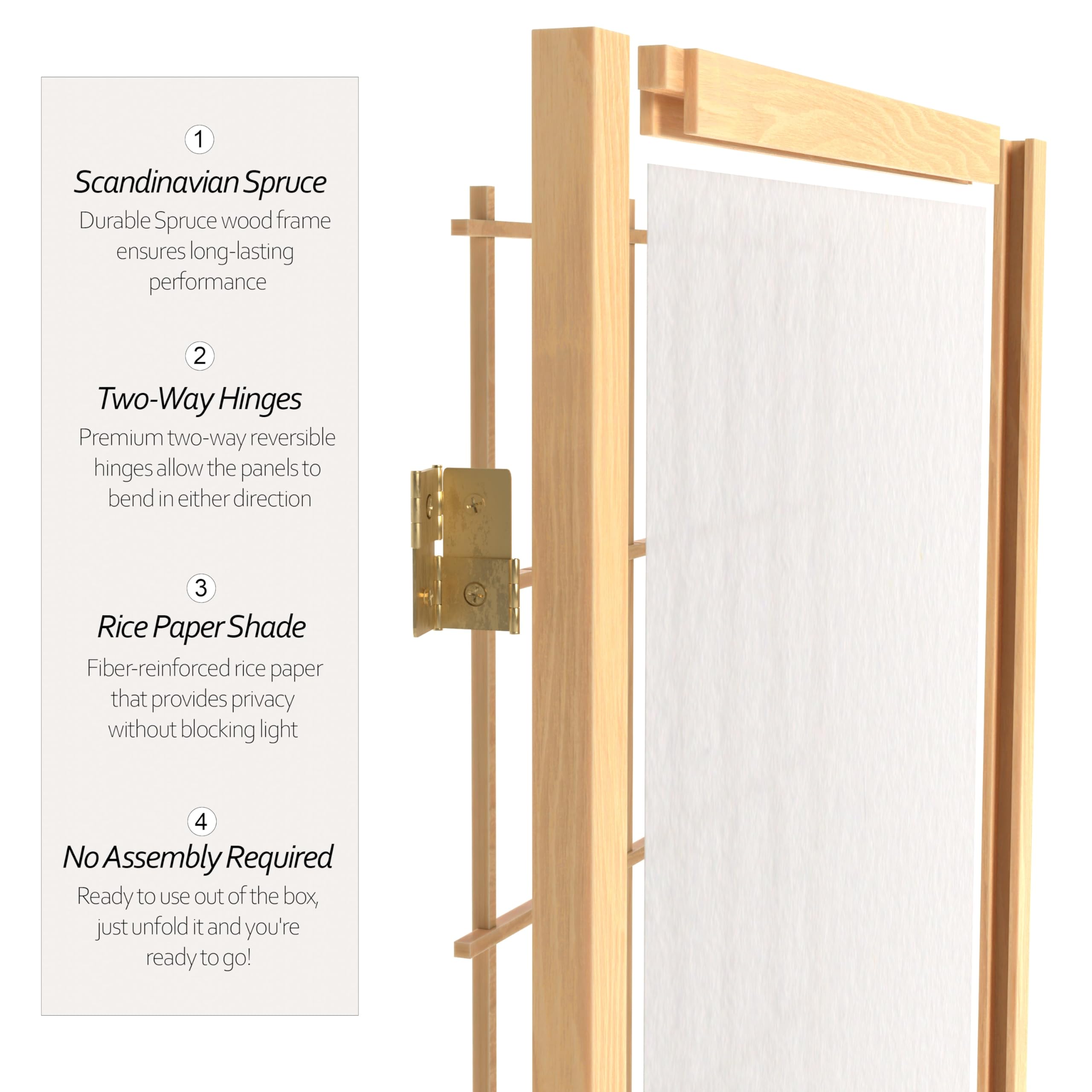 3 ft. Short Window Pane Shoji Screen - Natural - 4 Panels