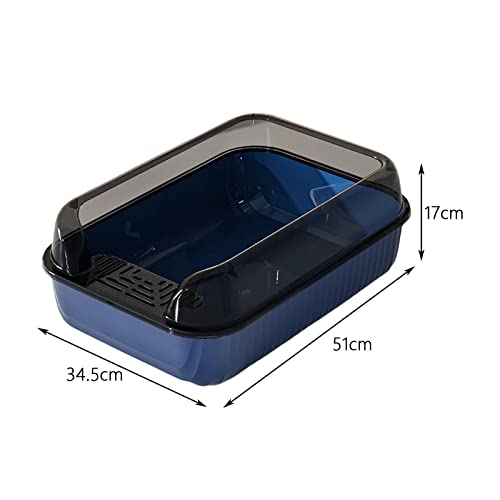 AWHAO Cat Litter Box,Cat Toilet, Stain Resistant Anti Splash Semi Enclosed Sturdy Scatter Shield Cat Bedpan Large Kitty Litter Pan Open Top Cat, Blue