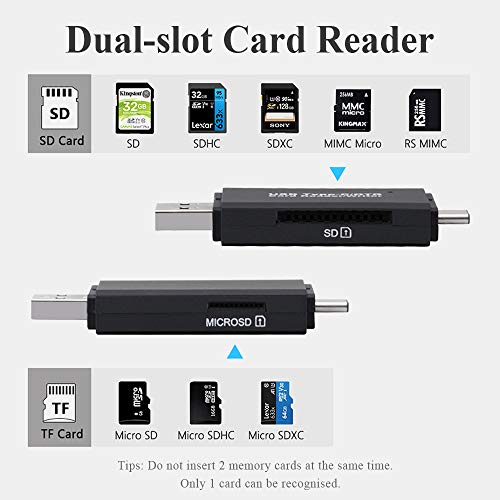 2 in 1 High-Speed Portable Memory Card Reader SD 3.0 Transport Protocol, SD Card Reader USB 3.0 to SDXC, SDHC, SD, MMC, RS-MMC, Micro SDXC, Micro SD, Micro SDHC Card and UHS-I