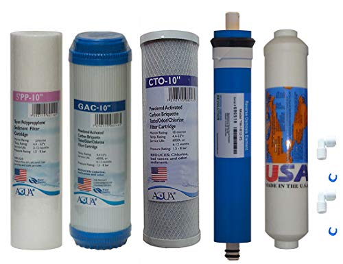 5 stage Reverse Osmosis Replacement Filter set with 75 GPD membrane, inline carbon postfilrer (USA made) and QC fitting