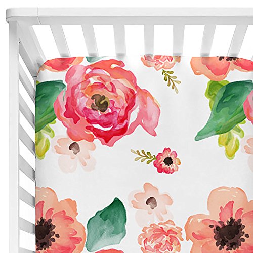 Baby Floral Fitted Crib Sheet for Boy and Girl Toddler Bed Mattresses fits Standard Crib Mattress 28x52" (Coral)