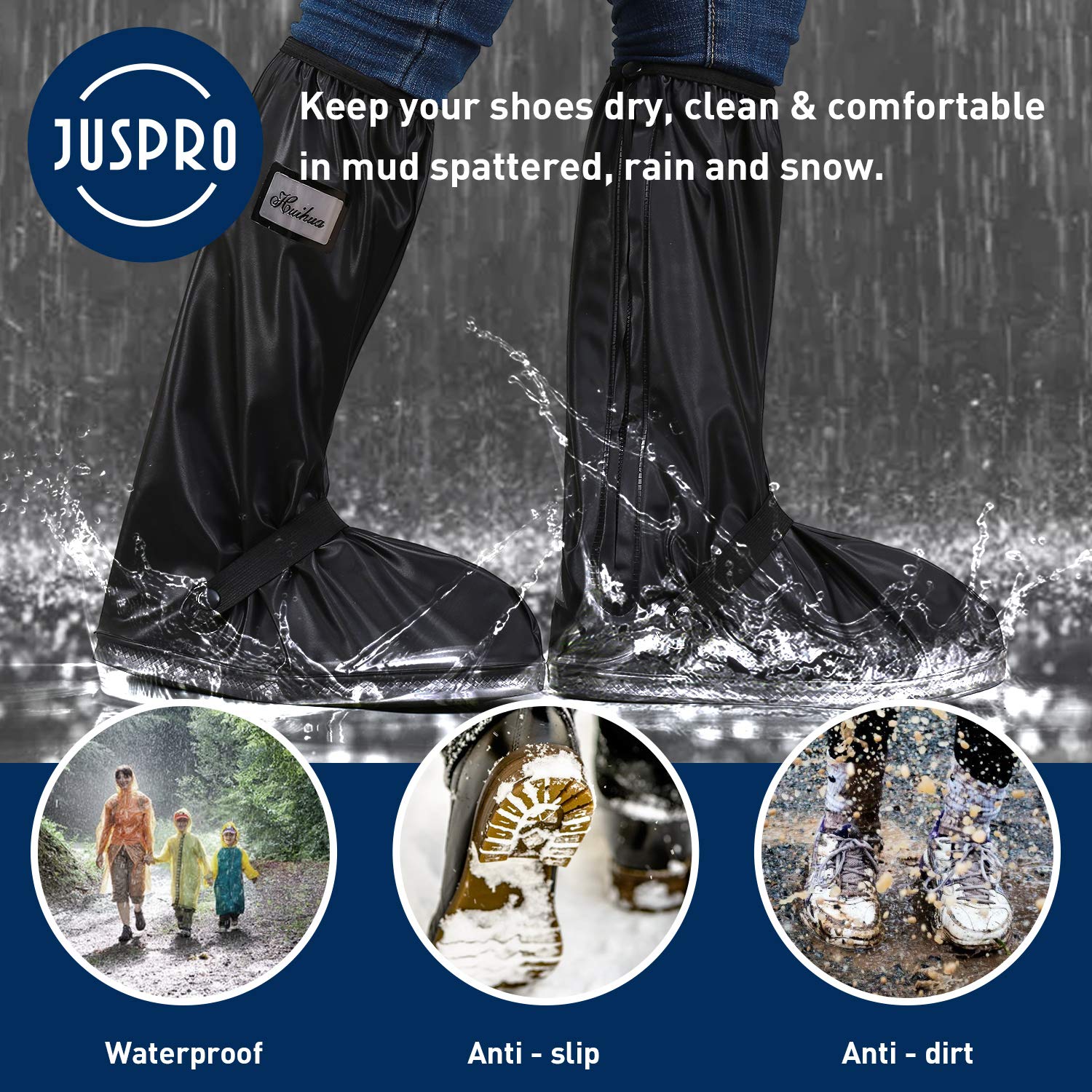 JUSPRO Waterproof Rain Boot Shoe Cover with Reflector for Outdoor Sports Hiking Climbing Camping Scooter Travel