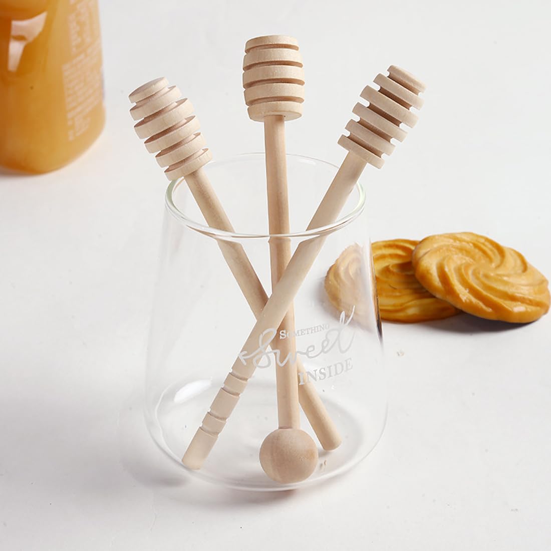 2pcs Honey Dipper Stick, 2pcs Long Handle Honey Spoon, Wooden Honey Dipper Stick for Honey Jar, Wooden Spoons Stirrer Cocktail Mixing Spoons for Home Kitchen