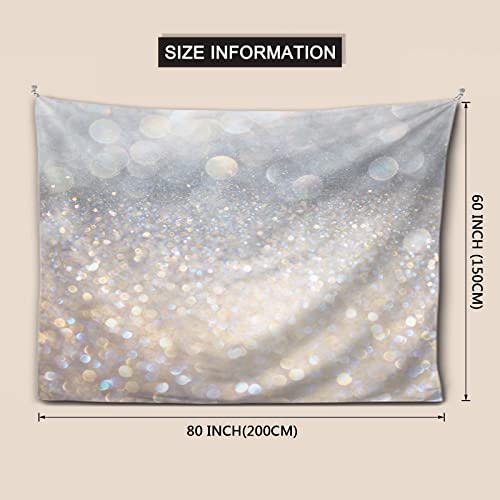 Axayaz Silver Glitter Wall Tapestry 80x60 Inch Diamond Sparkle Shine Stars Glamour Backdrop Hanging Polyester Home Decor for Bedroom Living Room Dorm