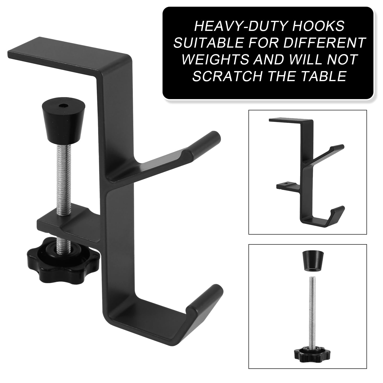 2pcs Desk Mount Holder Hook, Premium Aluminum Alloy Handbag Hanger Classic Black Purse Hooks Stylish Clamp-On School Hook for Headphone Counter Table Office Home Desk Accessory (Branch Shaped)