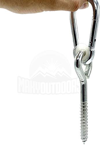 Maky Outdoors Two Swing Hooks & Hangers - Galvanized, Anti-Rust Steel Accessories - Heavy Duty, Quiet Fasteners for Hammocks - Safe, Hanging Kit Hardware - Load Capacity: 600 Lbs Per Anchor - Screw
