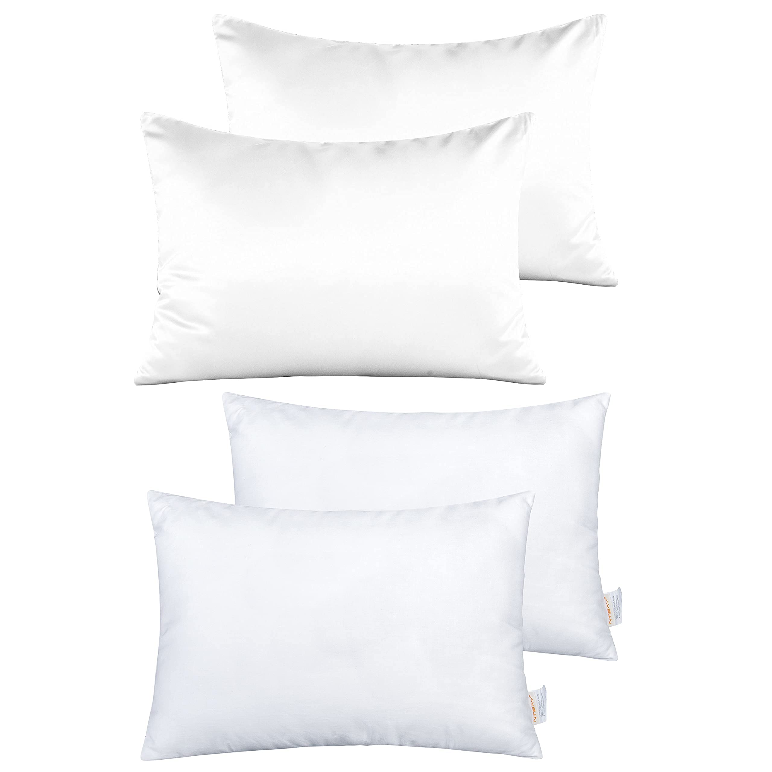 NTBAY 2 Pack Cotton 13" x18" Pillows with Toddler Satin Pillowcases, Soft Kids Crib Pillows for Sleeping with Zippered Baby Travel Pillow Cases in Daycare Preschool, White