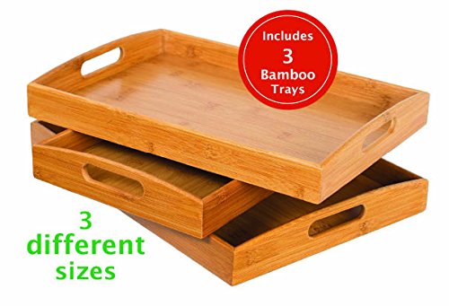 BirdRock Home 3 pc Breakfast Bed Tray (Rounded) - Bamboo - Cut Out Handles - Set of 3 - Bamboo - Nesting