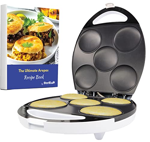 Arepa Maker and Mini Pancake Maker by StarBlue with FREE Arepa Recipes eBook - Quick and Electric Arepa Maker making 5 Venezuela and Colombia styles Arepas in 6 minutes AC 120V 60Hz 1200W