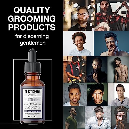 ABBOT KINNEY APOTHECARY Softening Beard Oil, Strengthens and Conditions Beards, Blend of Natural Oils, 2 oz (Wood Reserve)