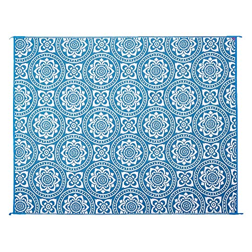 Stylish Camping 258103 Outdoor Mat β Virgin Polypropylene-Easy to Clean β Perfect for Picnics, Cookouts, Camping, The Beach, and Patio, 8'x10', Turquoise/White
