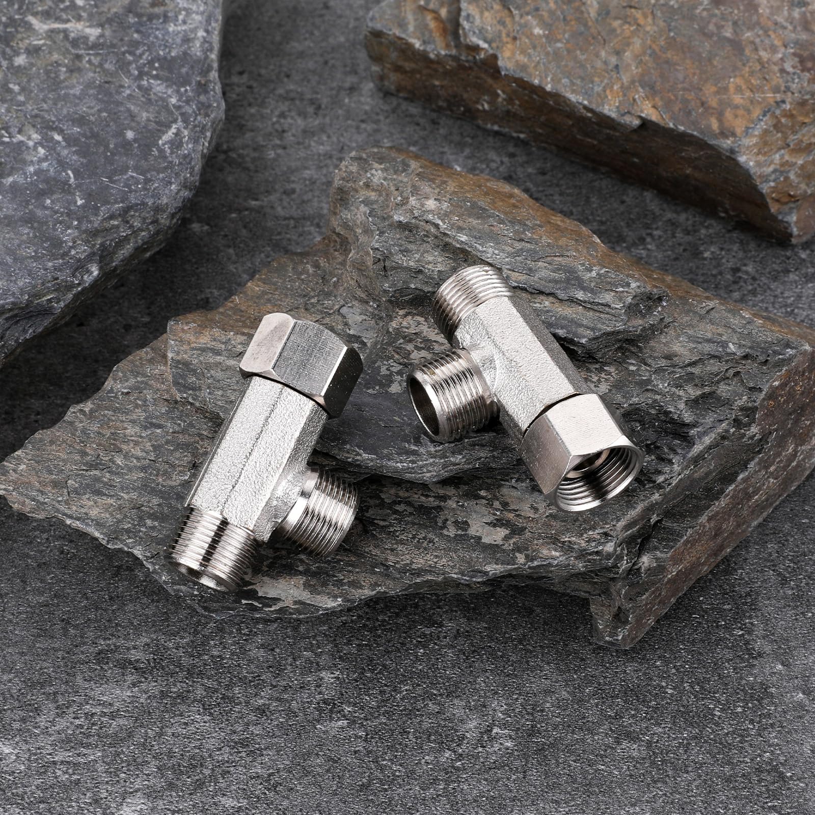 2pcs Hose Fitting Tee Valve T Shape Adapter 3/8 x 1/2 Adapter T Connector Valve Splitting Water Supply T Pipe Fitting 3 Way Valve 3/8 Tee Compression for Bath Bidet Sprayer Toilet Shower Head
