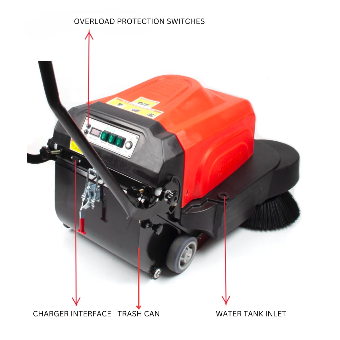 41.3" Battery-Powered Walk-Behind Floor Sweeper, Triple Brushes, Water Sprinklers, 64,500 sq ft/hr, Industrial and Commercial Use