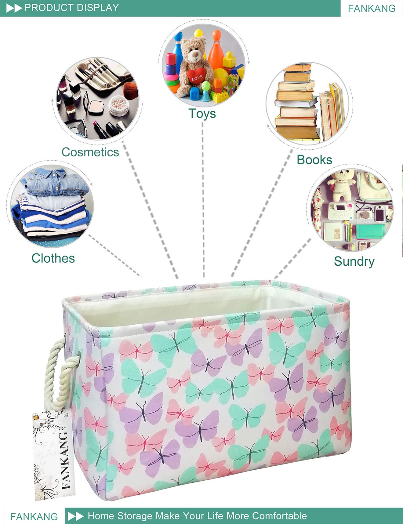 FANKANG Rectangular Laundry Basket Nursery Storage Fabric Storage Bin Storage Hamper,Gift Baskets (Butterfly)