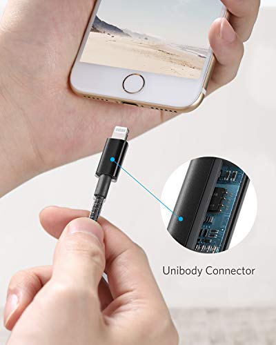 Anker 6ft Premium Double-Braided Nylon Lightning Cable, Apple MFi Certified for iPhone Chargers, iPhone X/8/8 Plus/7/7 Plus/6/6 Plus/5s, iPad Pro Air 2, and More(Black)
