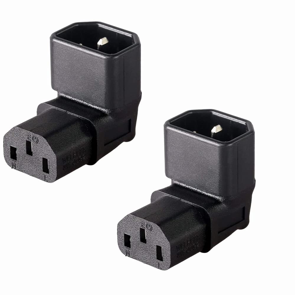 Vrllinking IEC C14 to C13 90 Degree Power Adapter for LCD Wall Mount TV/Computer Host/Monitor/Rice Cooker/Electric Kettle,10A PDU Plug, Up/Down Right Angled IEC Power Adapter (2 Pack/Black)