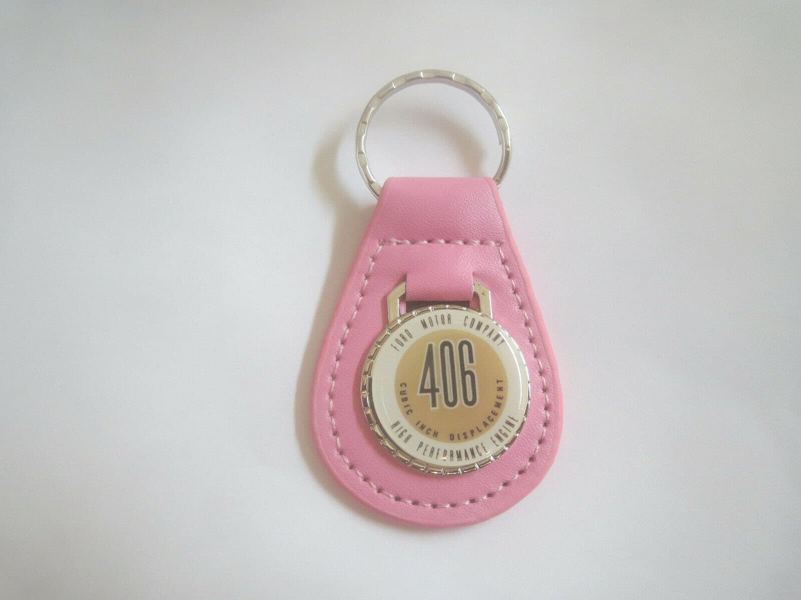 1962 1963 1964 GALAXIE 406 HIGH PERFORMANCE ENGINE LOGO LEATHER KEYCHAIN - PINK