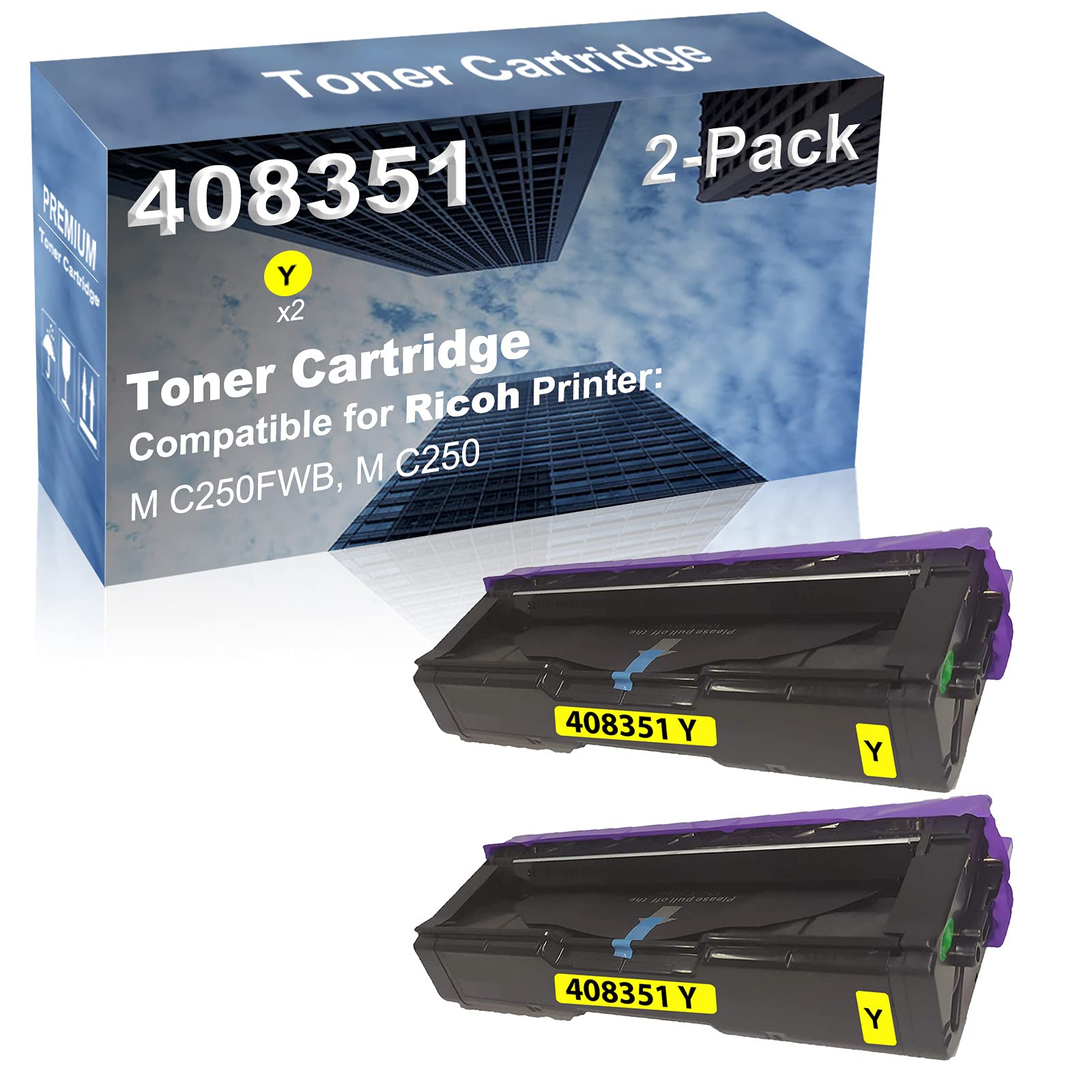 2-Pack (Yellow) Compatible High Capacity 408351 Toner Cartridge Used for Ricoh M C250FWB, M C250 Printer
