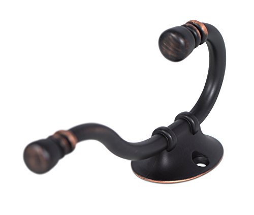 BIRDROCK HOME Classic Wall Mounted Robe & Towel Hooks - 2 Pack - Dual Hook - Large - Oil Rubbed Bronze Towel Robe Hat Coat Hook