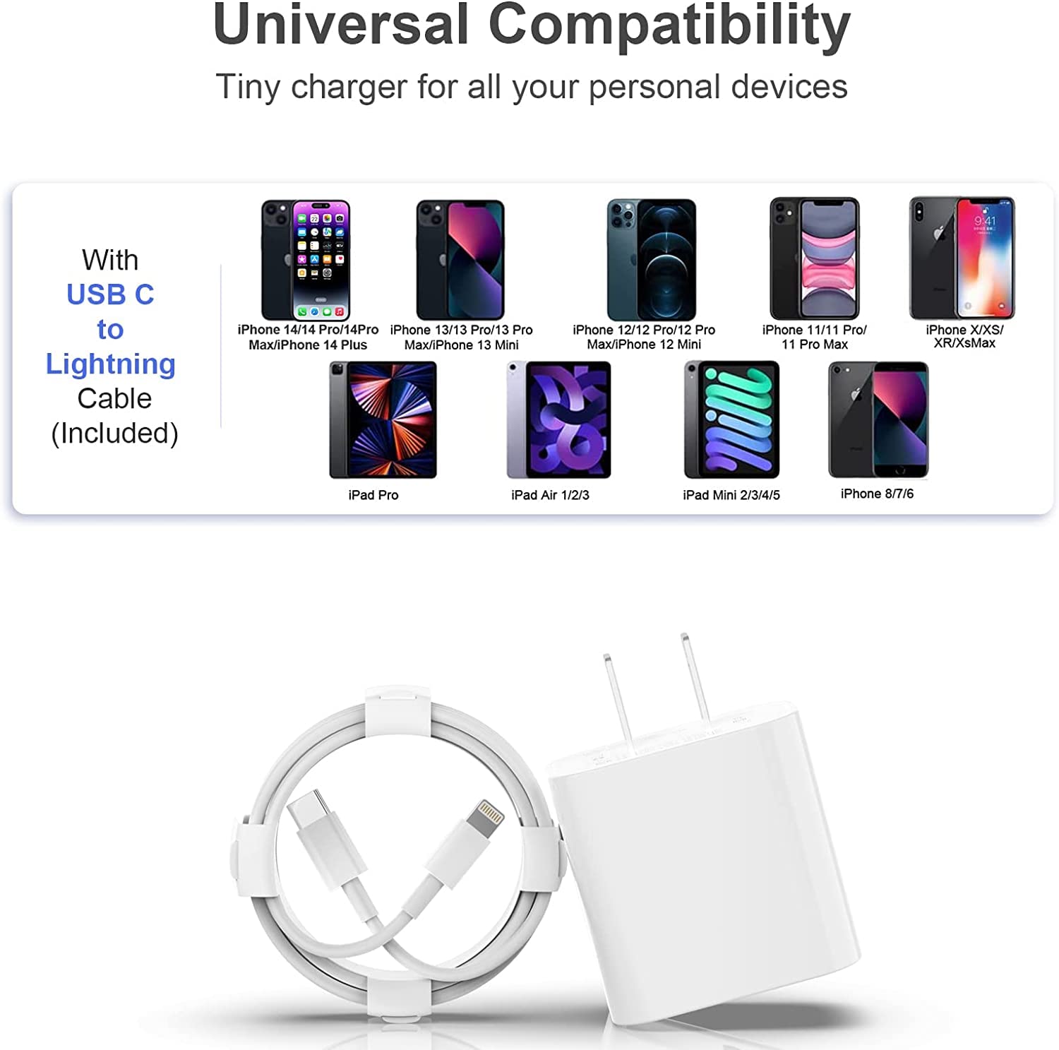 2 Pack MFi Certified 20W PD USB C Wall Chargers + 3FT * 2 Lightning Cables for iPhone 14/13/12/11/Pro Max/Xs XR/Plus (Pack of 2)