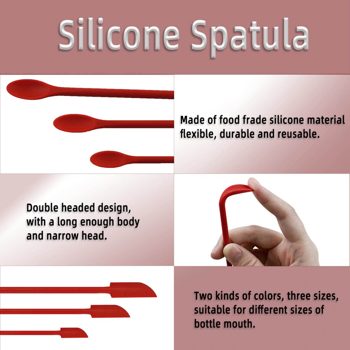 6 Pieces Silicone Spatula Set Mini Thin Jar Scraper Small Rubber Spatula for Makeup Beauty Products Tiny Spatulas Lotion Stirrer Kitchen Bottles Cosmetic Bottles (Red + Black)