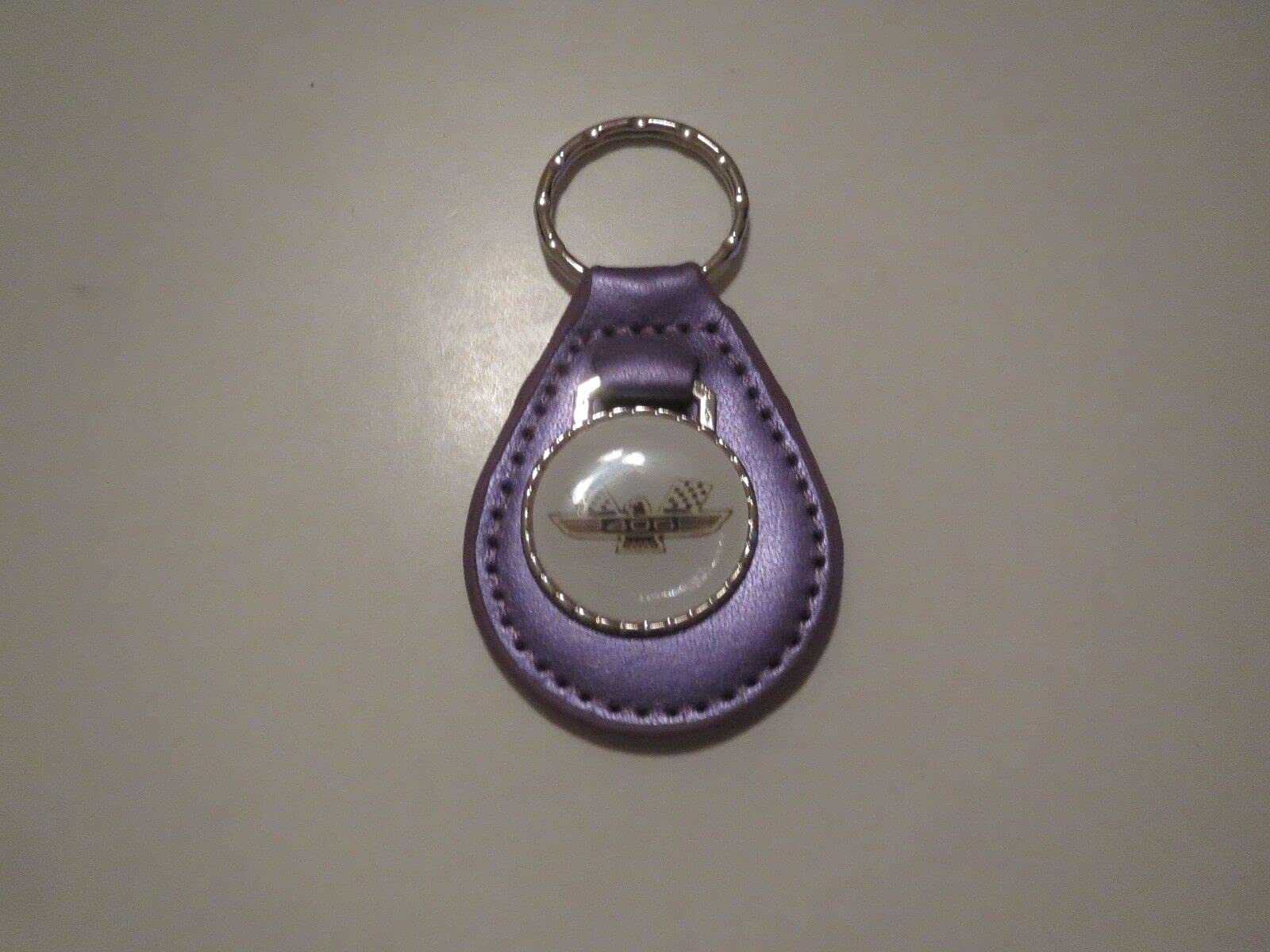 1962 1963 GALAXIE 406 BIRD WHITE & GOLD LOGO LEATHER KEYCHAIN - PURPLE