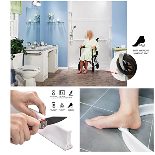 3" High Shower Water Splash Guard 67 Inch Collapsible Shower Threshold Water Dam Barrier Shower Dam Water Stopper To Keep Water In Shower Splash Guard For Walk In Shower Water Guard (5.6Ft)