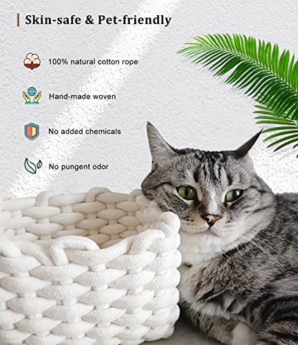 3-Piece Woven Baskets for Storage, Verkigle White Cotton Rope Basket with Handle, Decorative Cute Baskets for Room Desktop Organizing, Empty Gift Basket, Small Shelf Basket for Baby Nursery