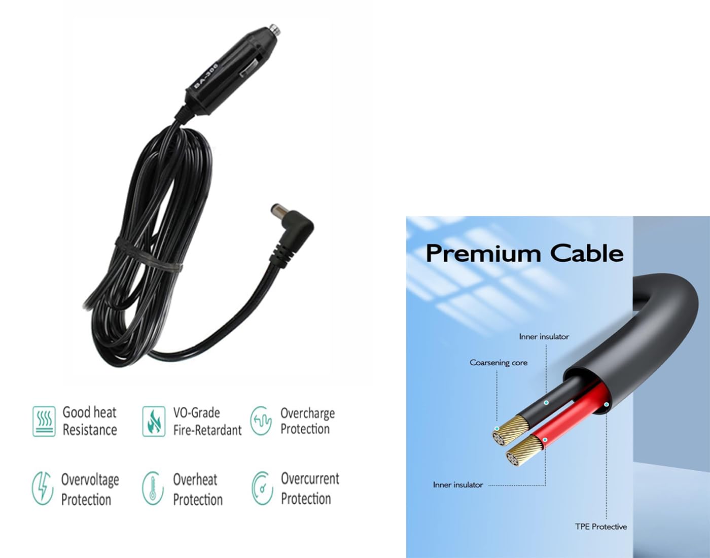OEM BA-306 12V Car DC Adapter Power Cord Supply Compatible with Inogen One G3 G4 G5 Model IO-300 IO-400 1400-1000 1400-2000 BA-301 BA-503 BA306 Auto Vehicle Cigarette Lighter Plug Battery Charger