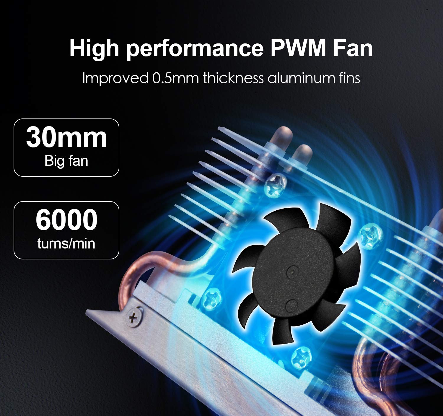 ICY BOX Aluminum Alloy Heatsink with Fan for The Most Heat Dissipation with Silicone Thermal Pad Designed Specially for M.2 SSD 2280 DIY Desktop PC SSD Black