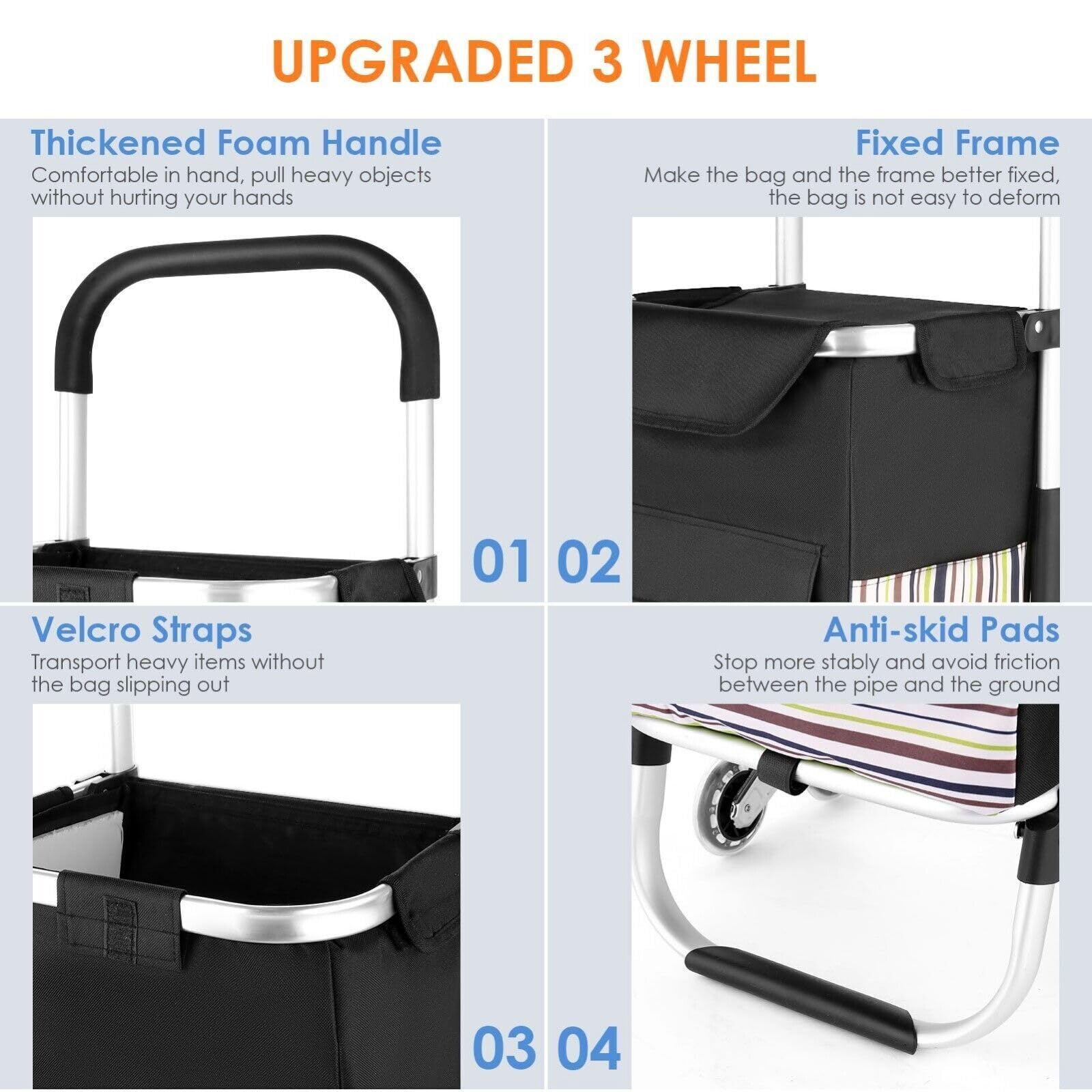 2-in-1 Folding Shopping Cart 150 Lbs Stair Climbing Dolly 45 L Grocery Cart New~