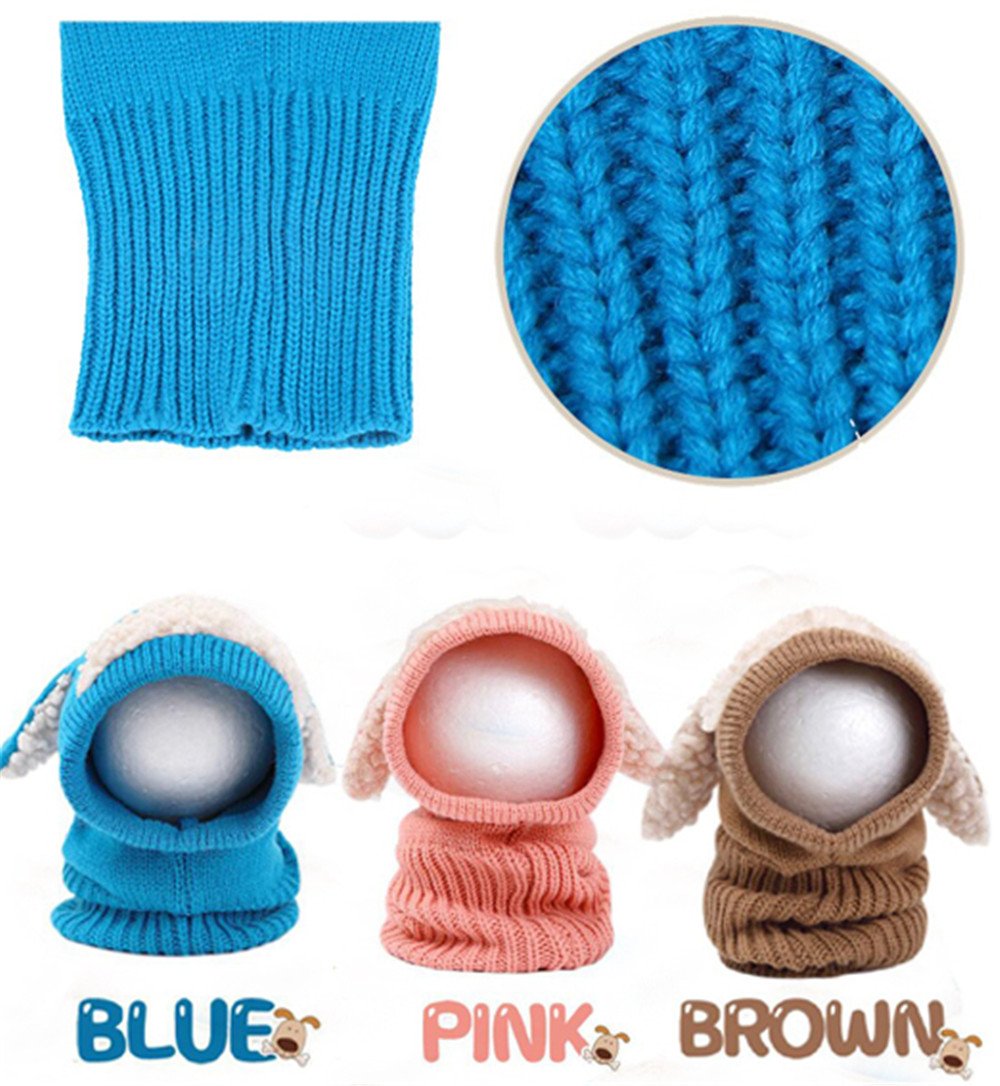 Baby Girls Boys Winter Hat Scarf Earflap Hood Scarves Caps (Pink)
