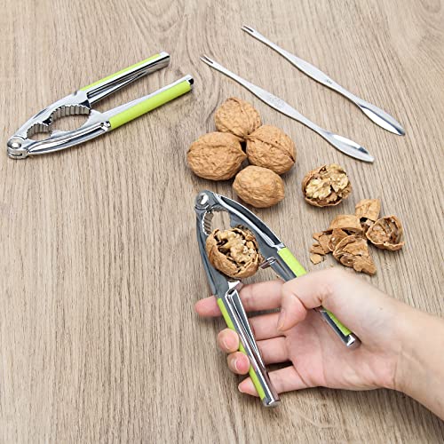 4 Pcs Walnut Cracker Tools, Windspeed Nut Crackers Three Opening Clips Nut Shell Openers Tools for Seafood Cracker, Lobster Crab Non-Slip Handle Shell Cracker with 2 Pcs Picks